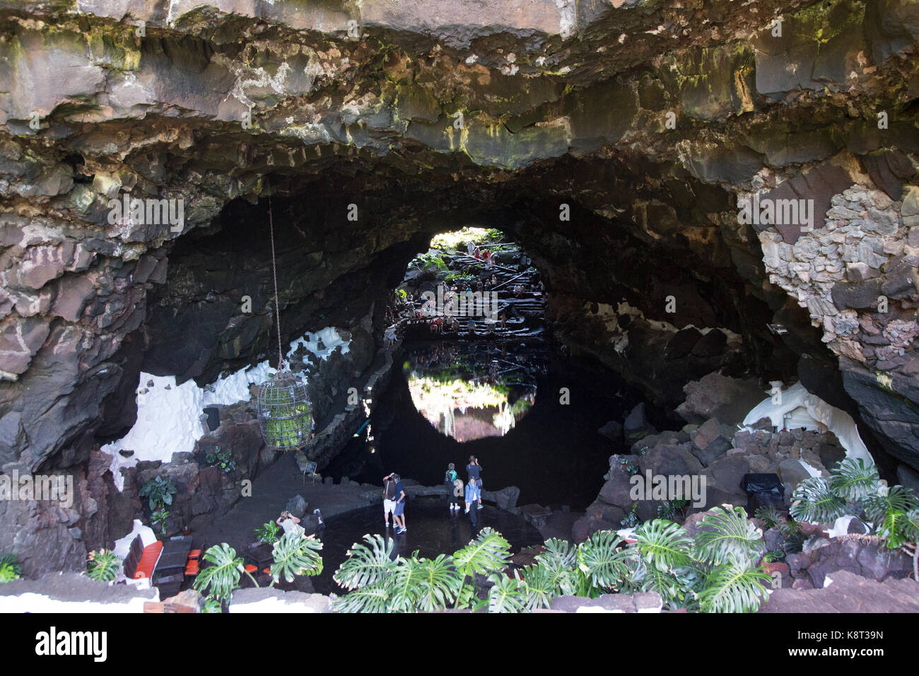 Cavern formed by volcanic lava tunnel, Jameos de Agua, Lanzarote ...