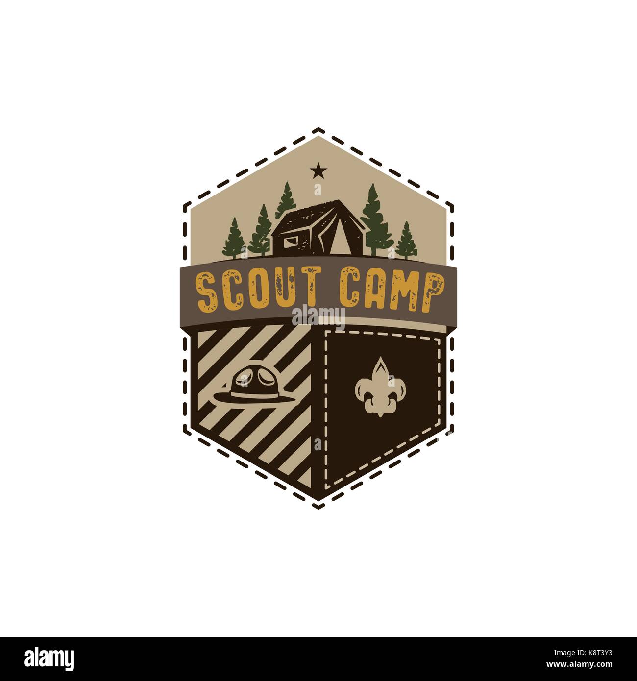 Traveling, outdoor badge. Scout camp emblem. Vintage hand drawn design ...