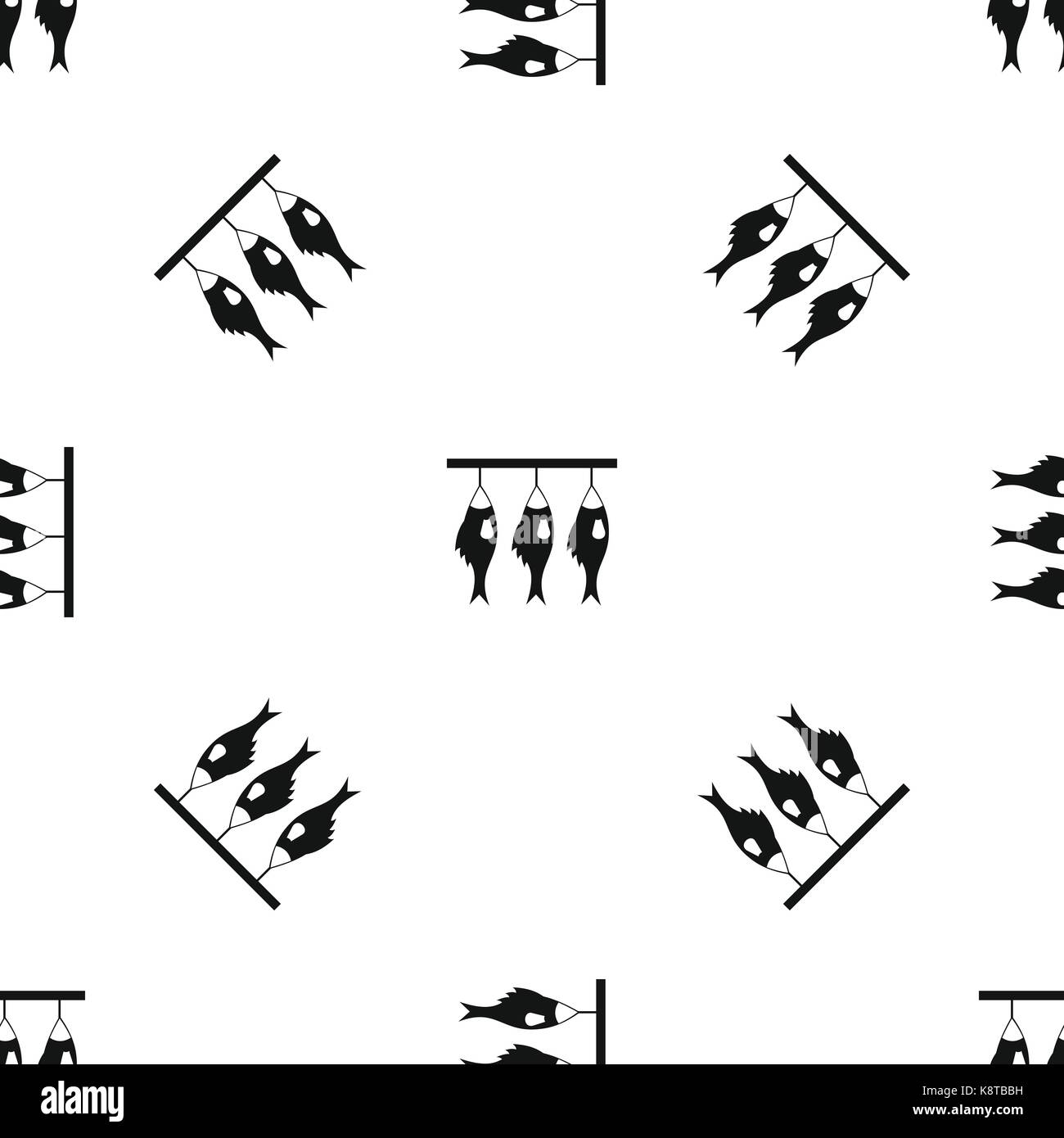 Three dried fish hanging on a rope pattern seamless black Stock Vector ...