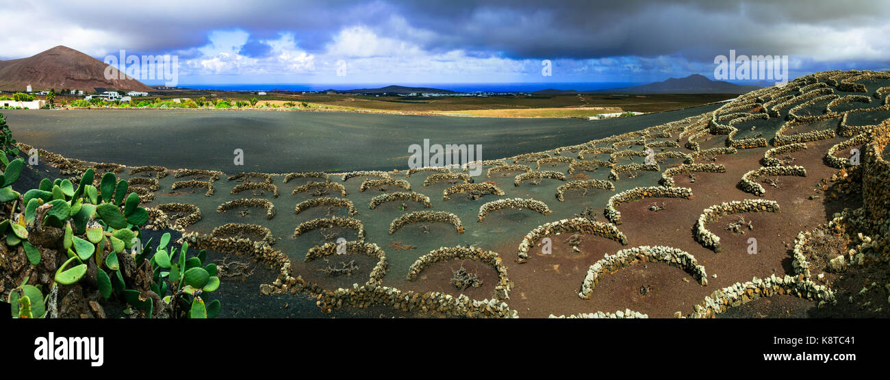 Unique volcanic landscape in Lanzarote island,Canary,Spain Stock Photo ...