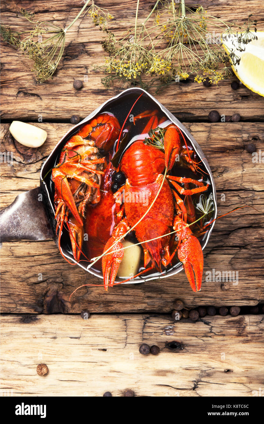 tasty seafood shellfish served in metal pot Stock Photo - Alamy