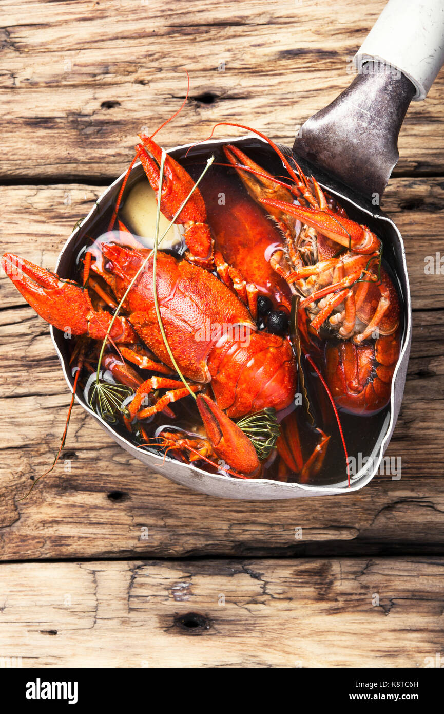 tasty seafood shellfish served in metal pot Stock Photo - Alamy