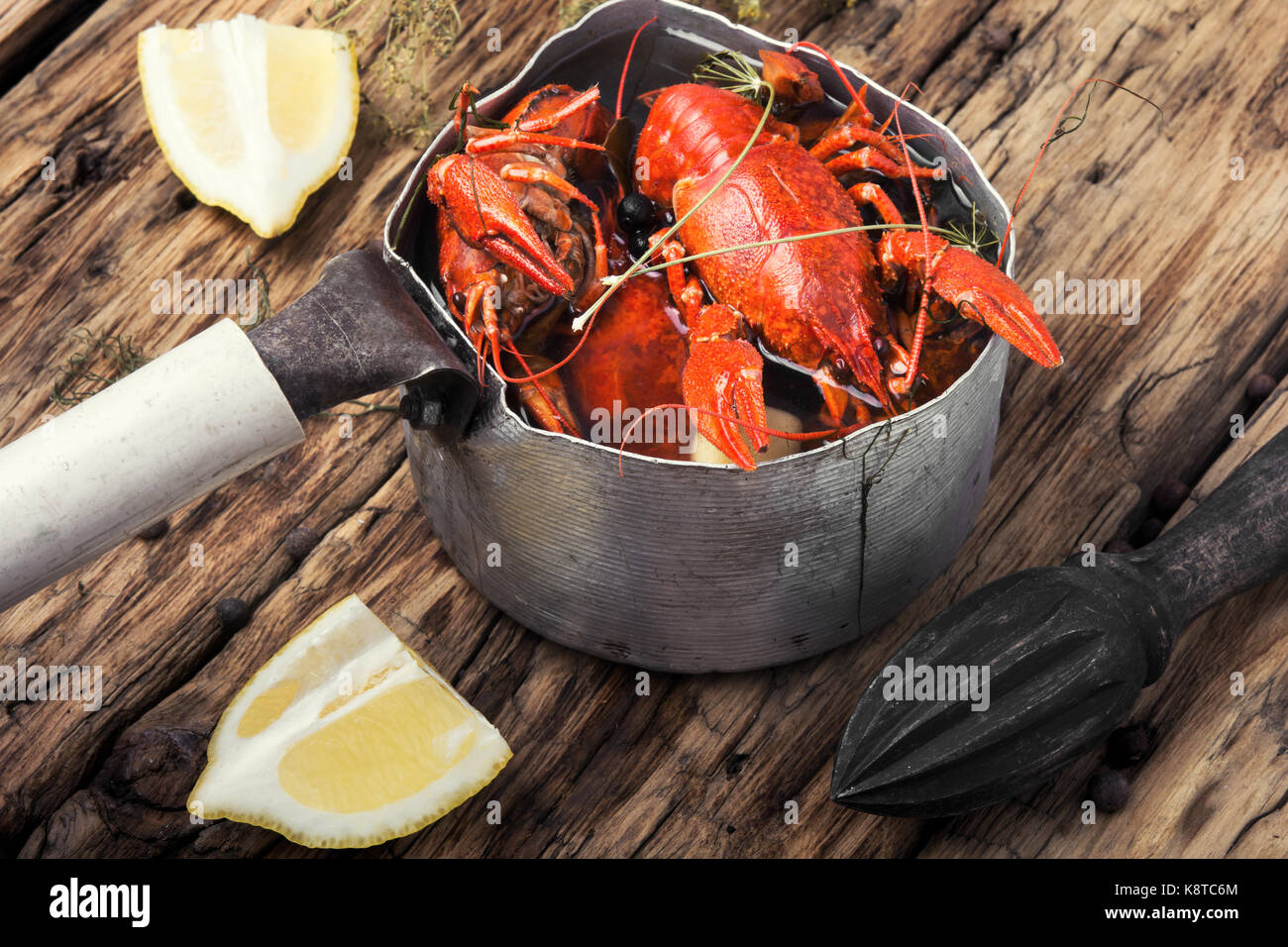 tasty boiled shellfish served in metal pot Stock Photo - Alamy