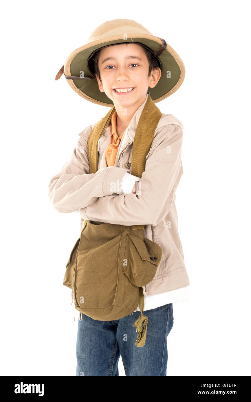 Young boy playing Safari isolated in white Stock Photo - Alamy