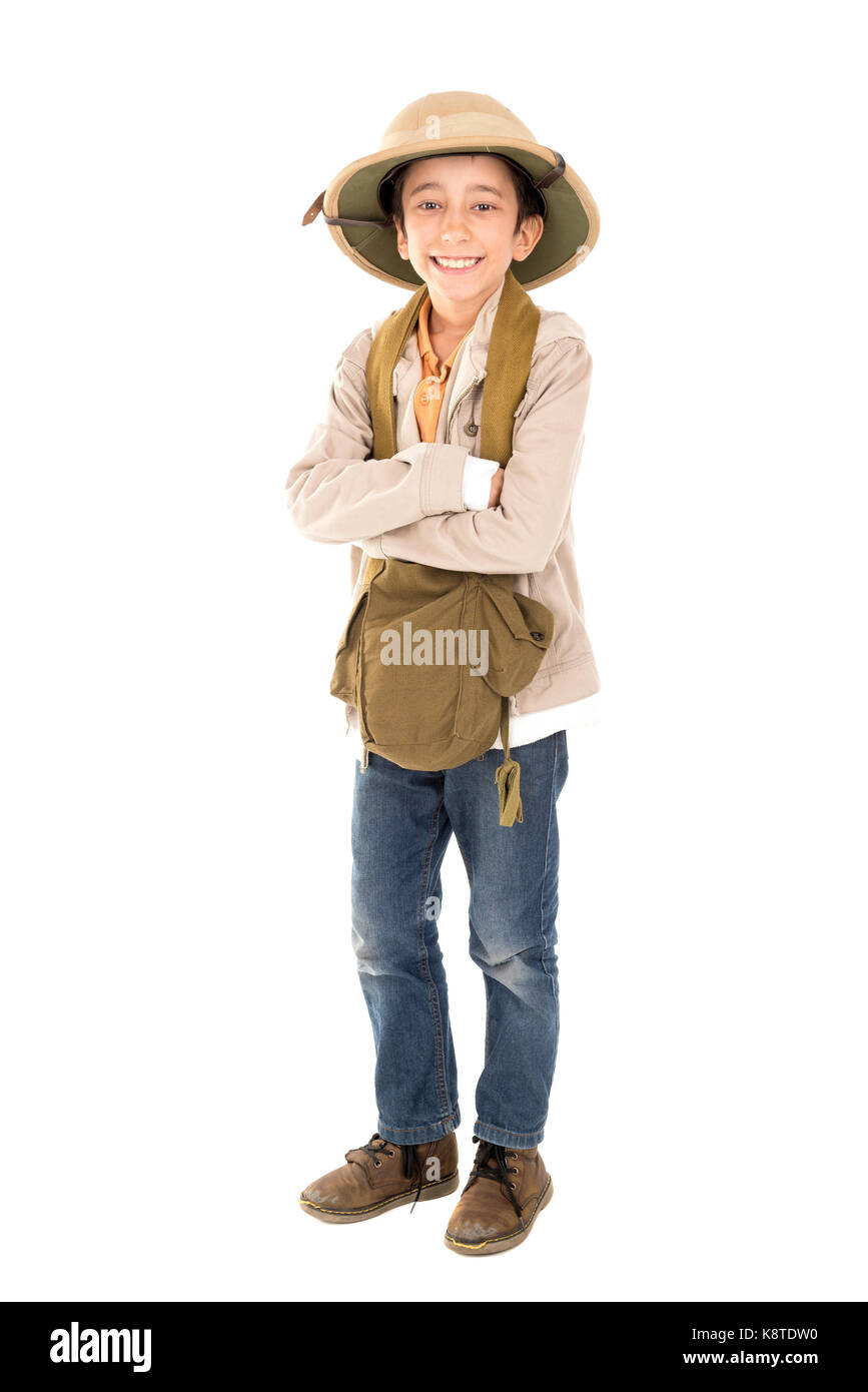 Young boy playing Safari isolated in white Stock Photo - Alamy