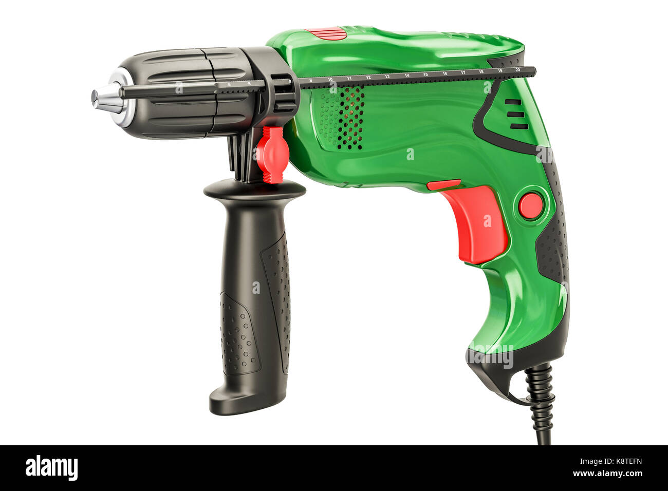 Green electric drill, 3D rendering isolated on white background Stock ...