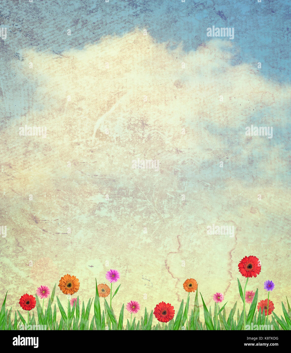 flowers and sky on paper texture background Stock Photo - Alamy