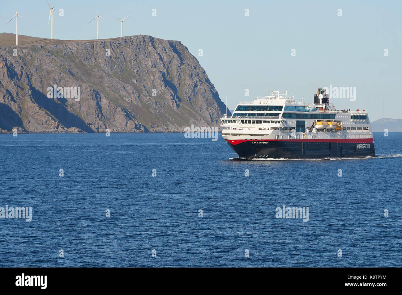 The Norwegian Hurtigruten Ferry, MS TrollFjord, Approaching Havøysund ...