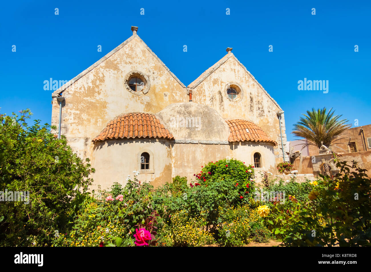 View on the Arkadi Monastery from the inner garden. Crete, Greece Stock ...