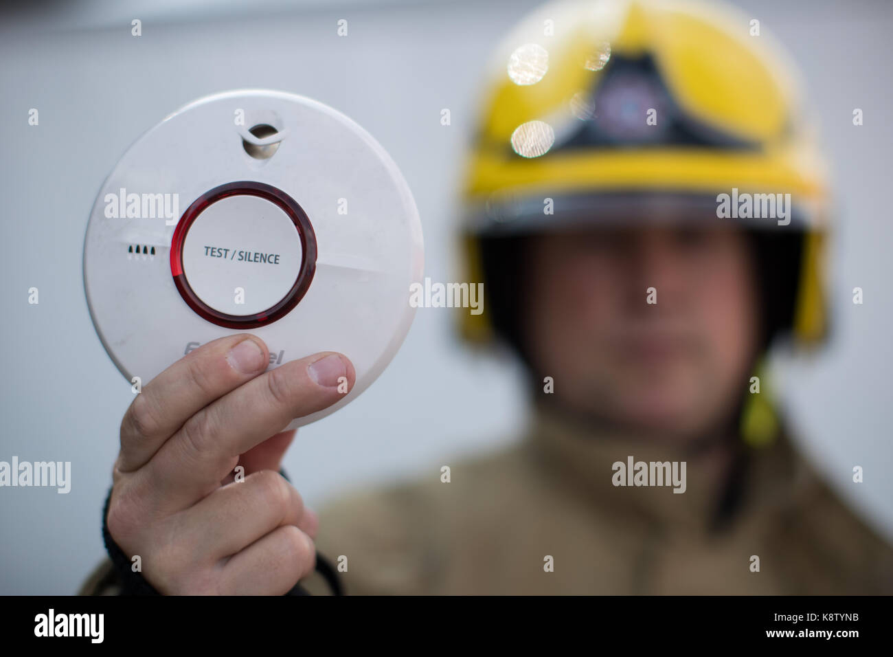 Steve Rescoe, Technical Fire Safety Officer holds up a smoke alarm during the Emergency Services ...