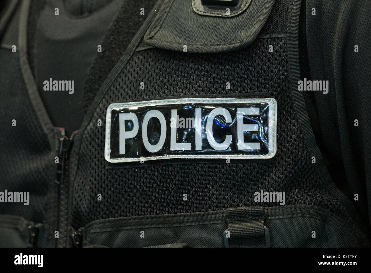 A Police badge on display during the Emergency Services Show, a two day ...
