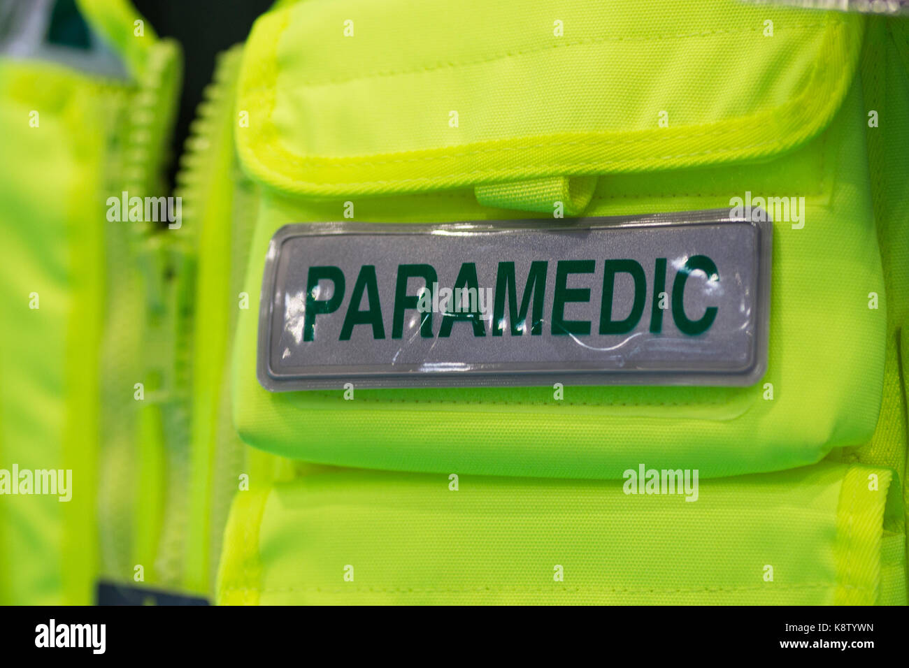 A Paramedic badge on display during the Emergency Services Show, a two ...
