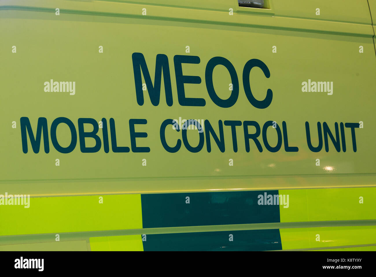 A MEOC Mobile Control Unit van logo on display during the Emergency ...