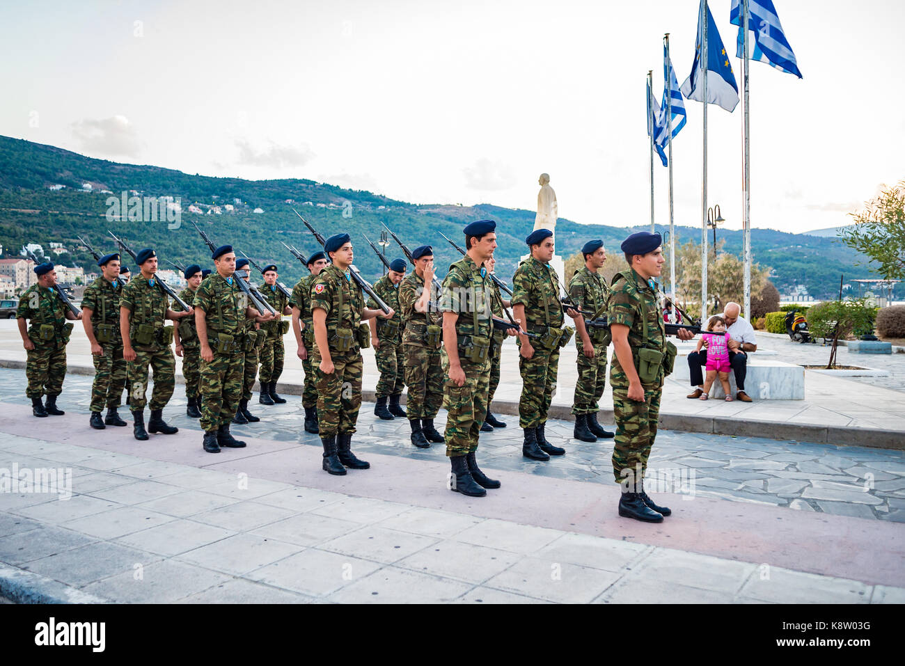 Samos island, Greece - September 18, 2016: Greek soldiers at Samos ...