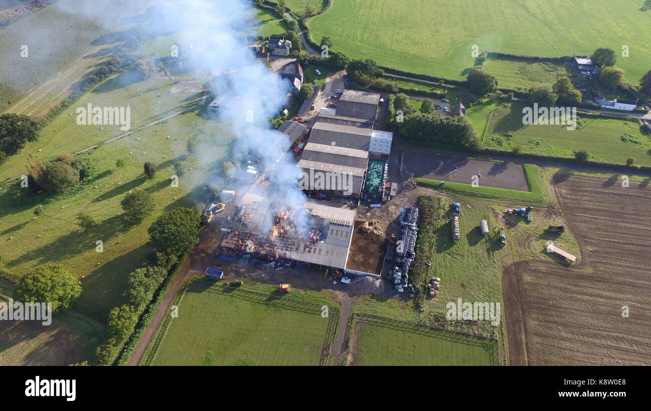 Aerial view of a fire at a farm in Wiltshire Stock Photo - Alamy