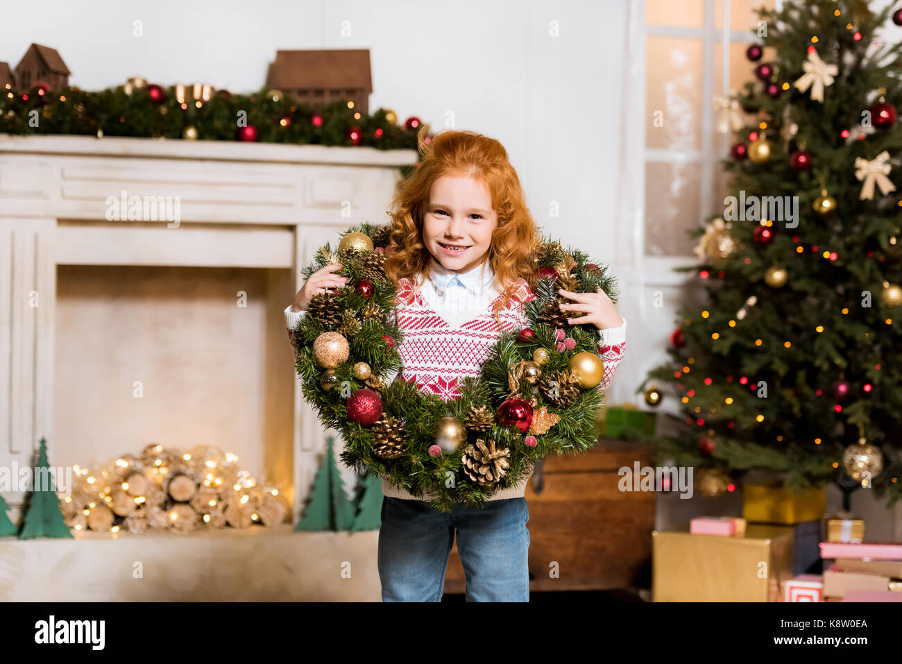 child with christmas wreath Stock Photo - Alamy