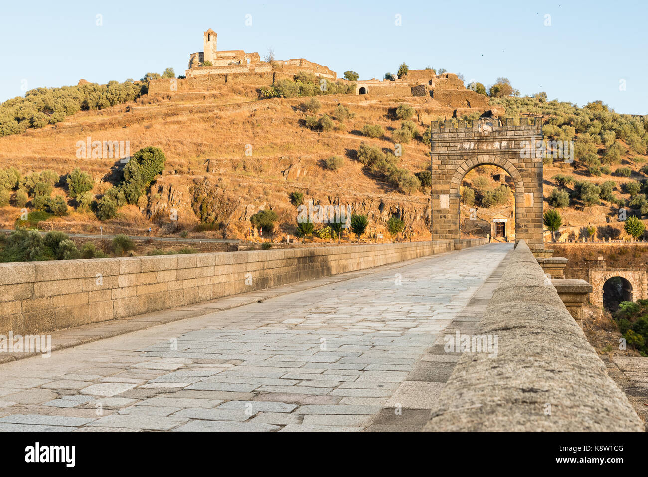 Roman bridge over the Tajo river in Alcantara, Caceres province ...