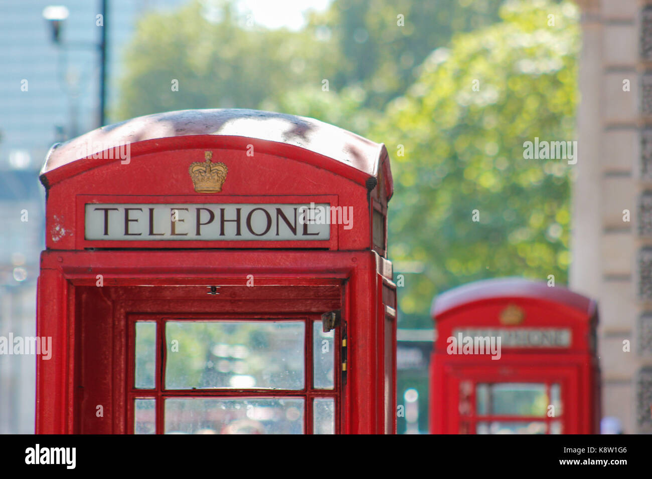 close up photo of iconic London phone box on the streets of London ...