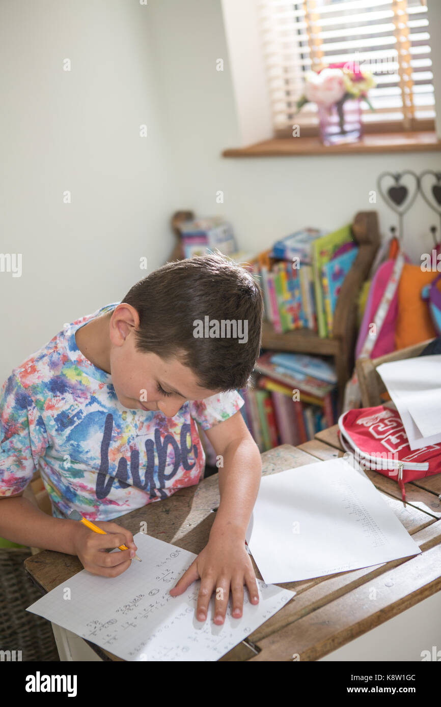 Teenage boy doing homework Stock Photo - Alamy