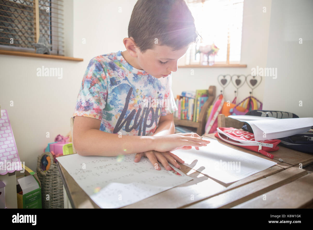 Teenage boy doing homework Stock Photo - Alamy