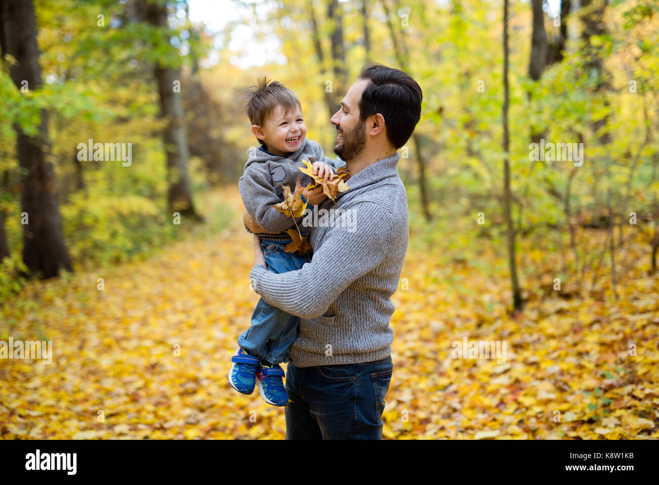 nature with dad in forest autumn Stock Photo - Alamy