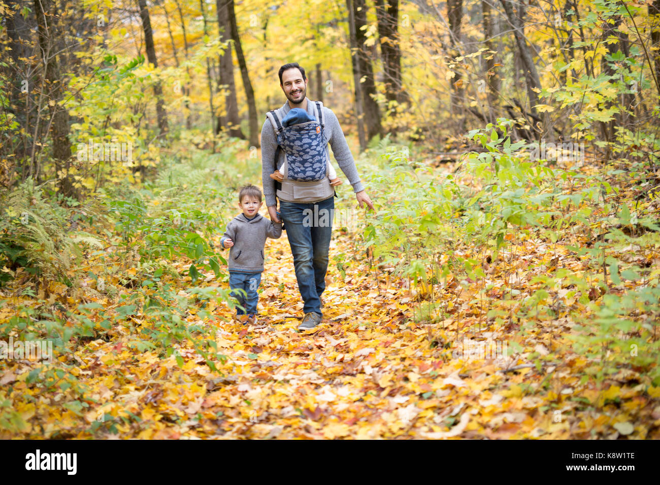 nature with dad in forest autumn Stock Photo - Alamy
