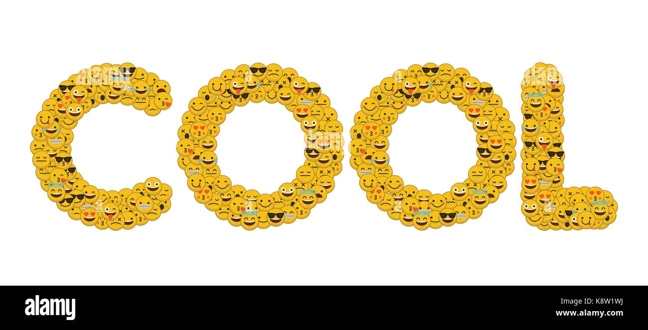 The word cool written in social media emoji smiley characters Stock ...