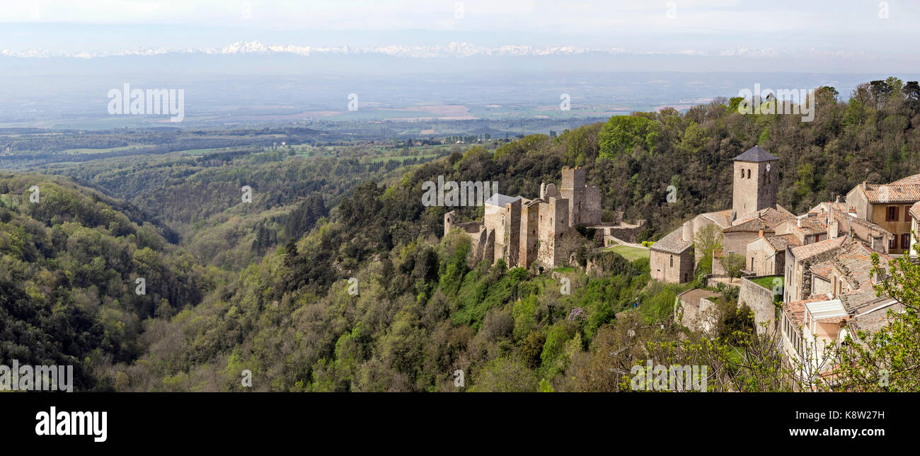 Saissac castle's view vith snowy Pyrinees Stock Photo - Alamy