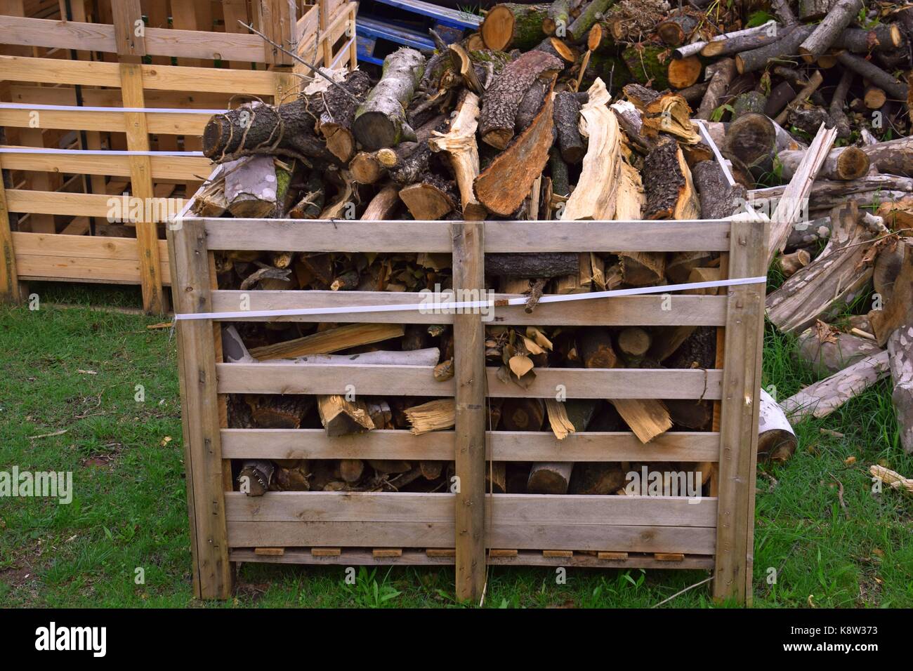 old wooden pallets and firewood, fatwood for starting a fire, tinder or ...