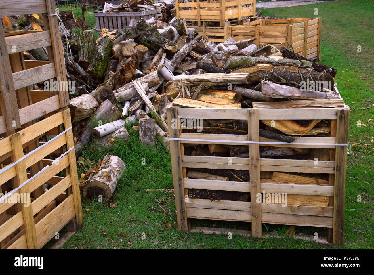 old wooden pallets and firewood, fatwood for starting a fire, tinder or ...