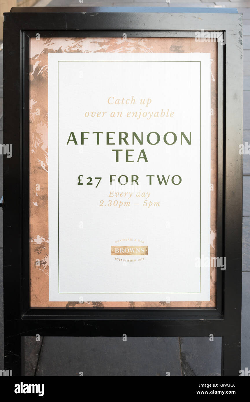 Notice, Afternoon Tea £27, Browns, Newcastle, north east England, UK ...