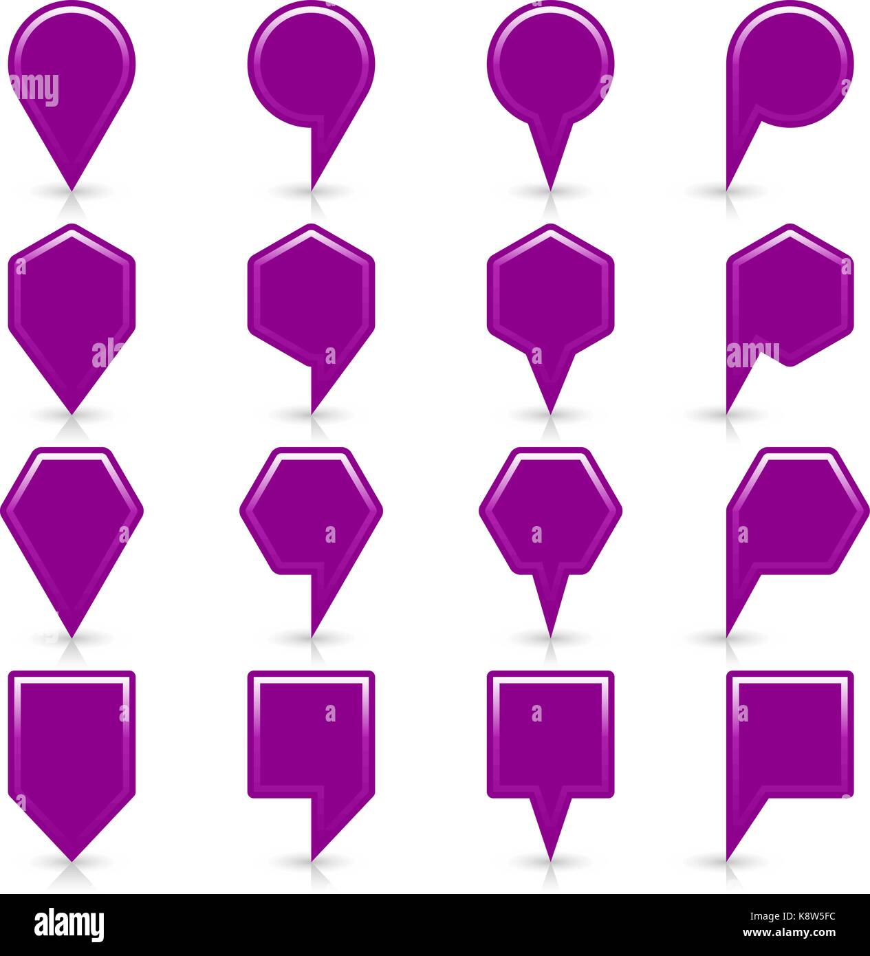 Flat purple color map pin sign location icon with gray shadow and ...
