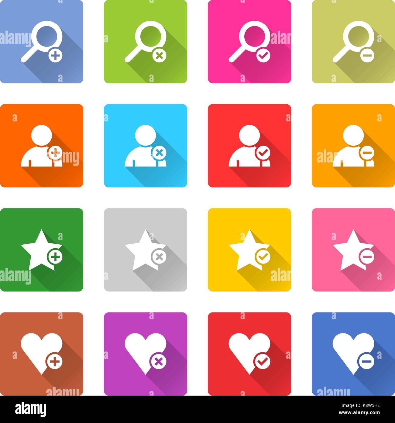 Flat addition icon 16 set rounded square web button on white background ...