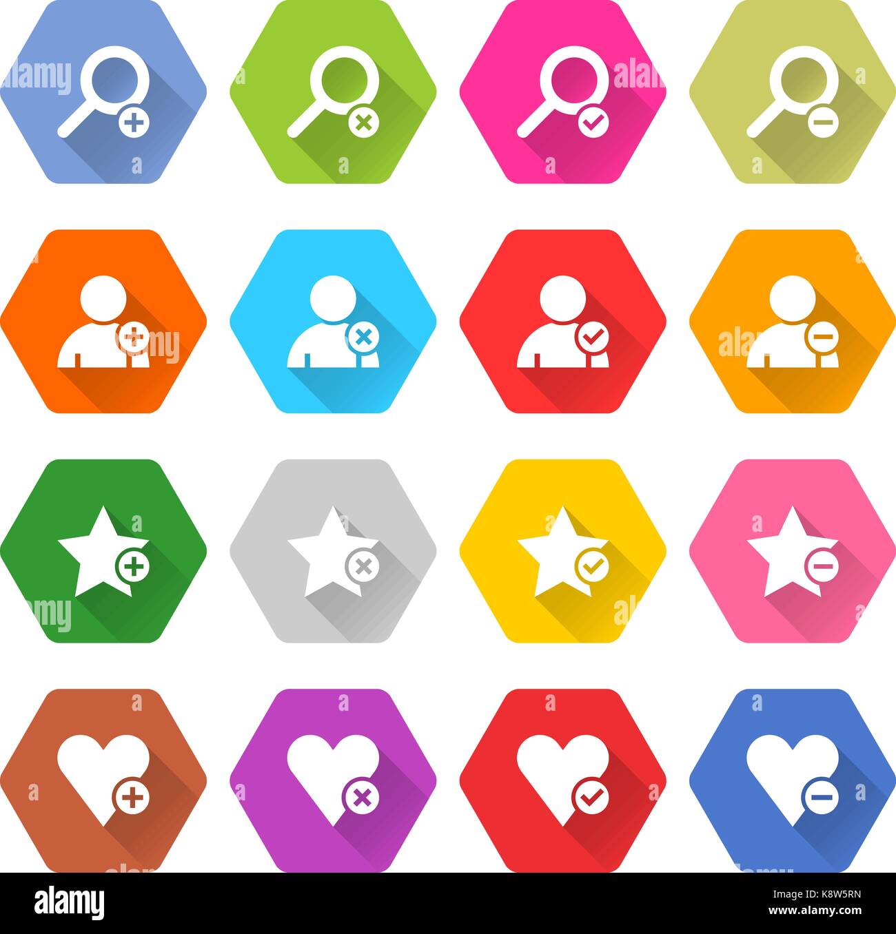 Flat addition icon 16 set rounded hexagon web button on white ...