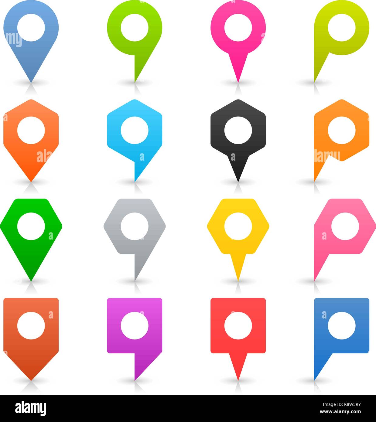 Color empty map pin sign location icon with white circle blank space ...