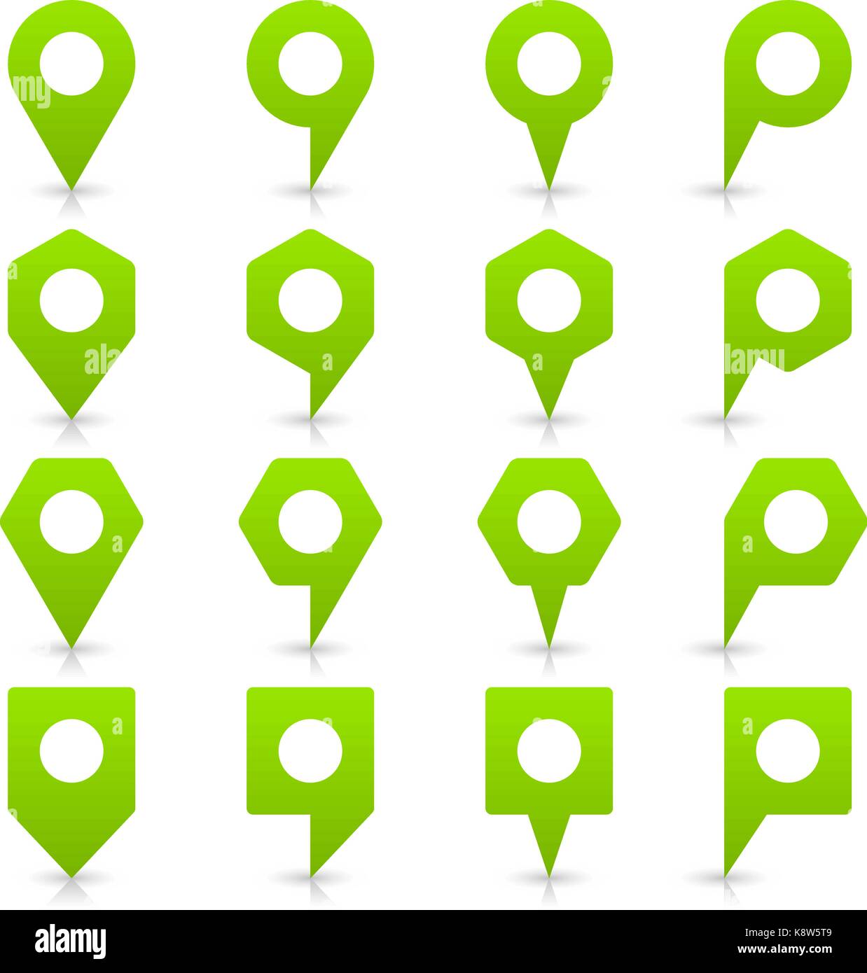 Green blank map pin sign location icon with circular copy space and ...