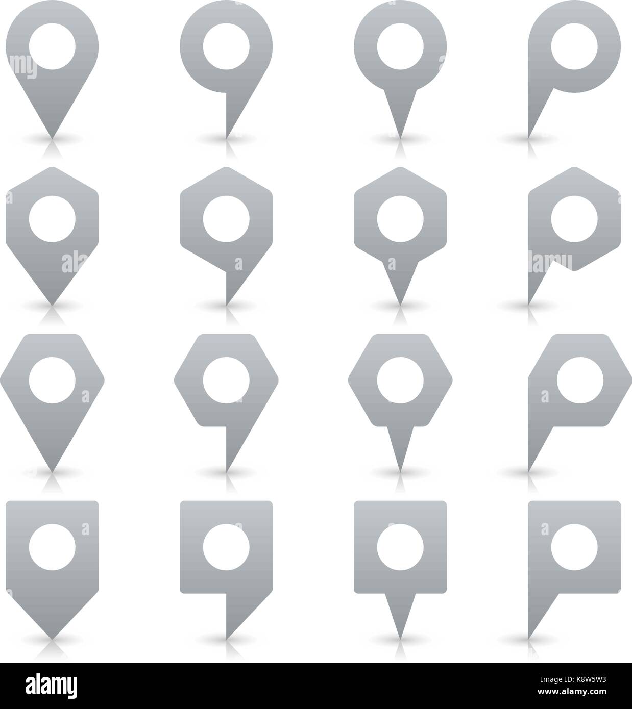 Gray blank map pin sign location icon with circular copy space and gray ...