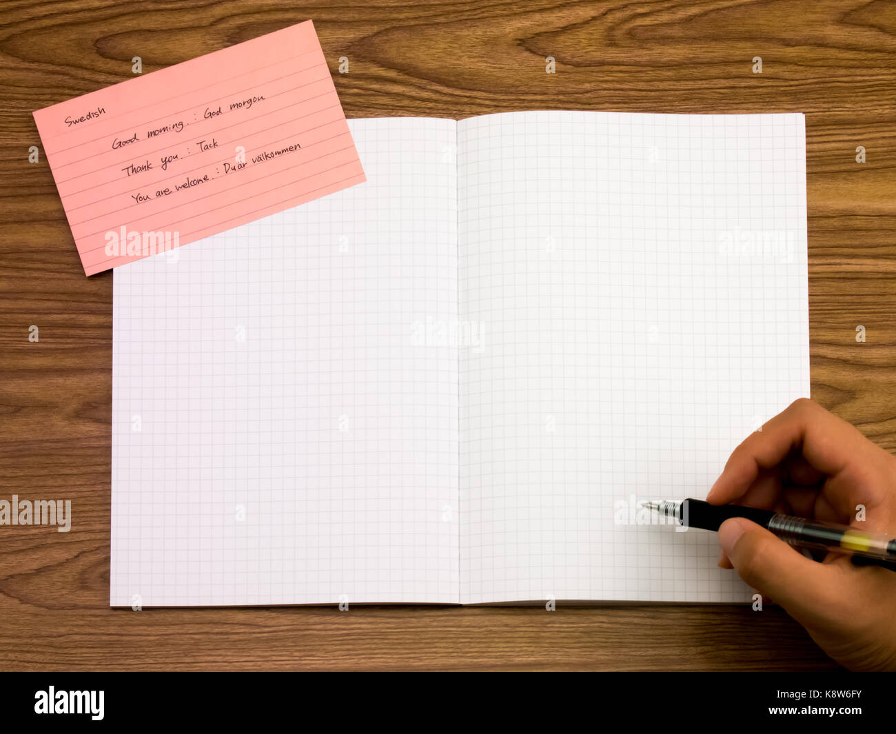 Swedish; Learning New Language Writing Words on the Notebook Stock ...