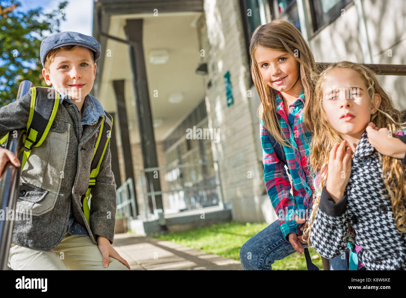 Group of primary Pupils Outside Classroom Stock Photo - Alamy