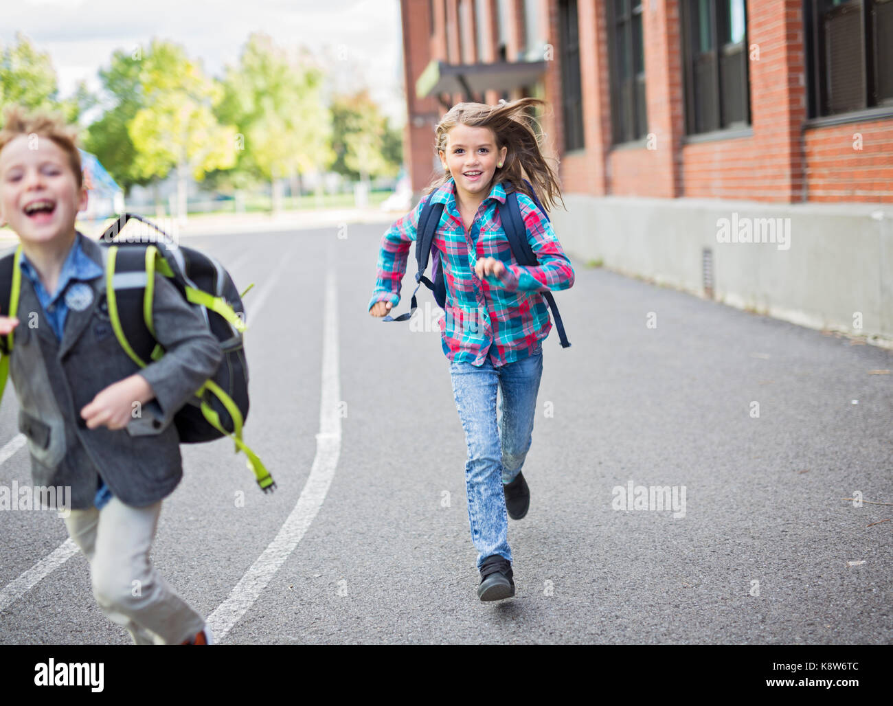 Group of primary Pupils Outside Classroom Stock Photo - Alamy