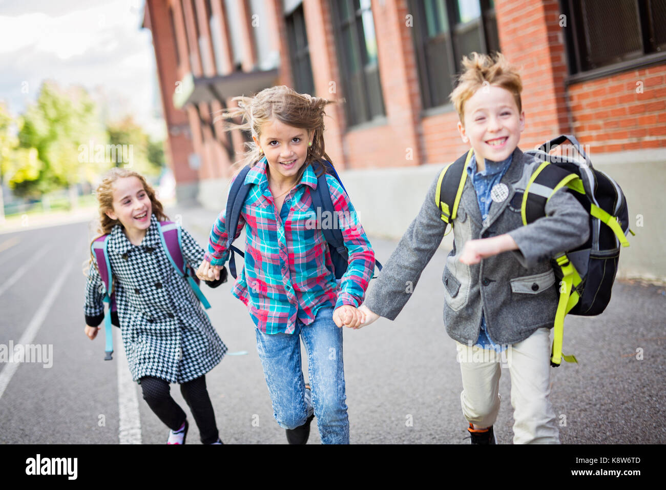 Group of primary Pupils Outside Classroom Stock Photo - Alamy