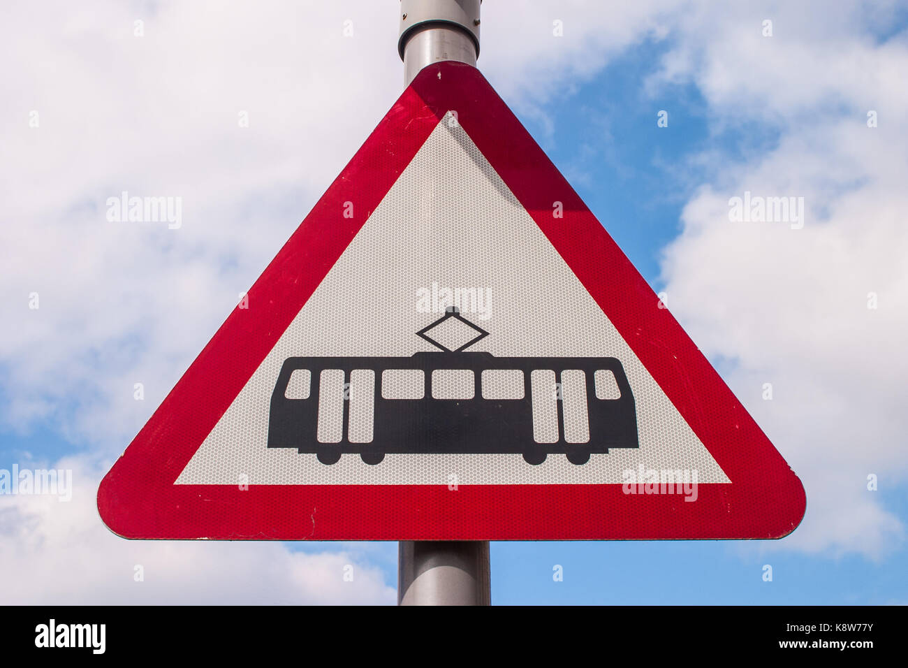 Tram Warning Road sign Stock Photo - Alamy