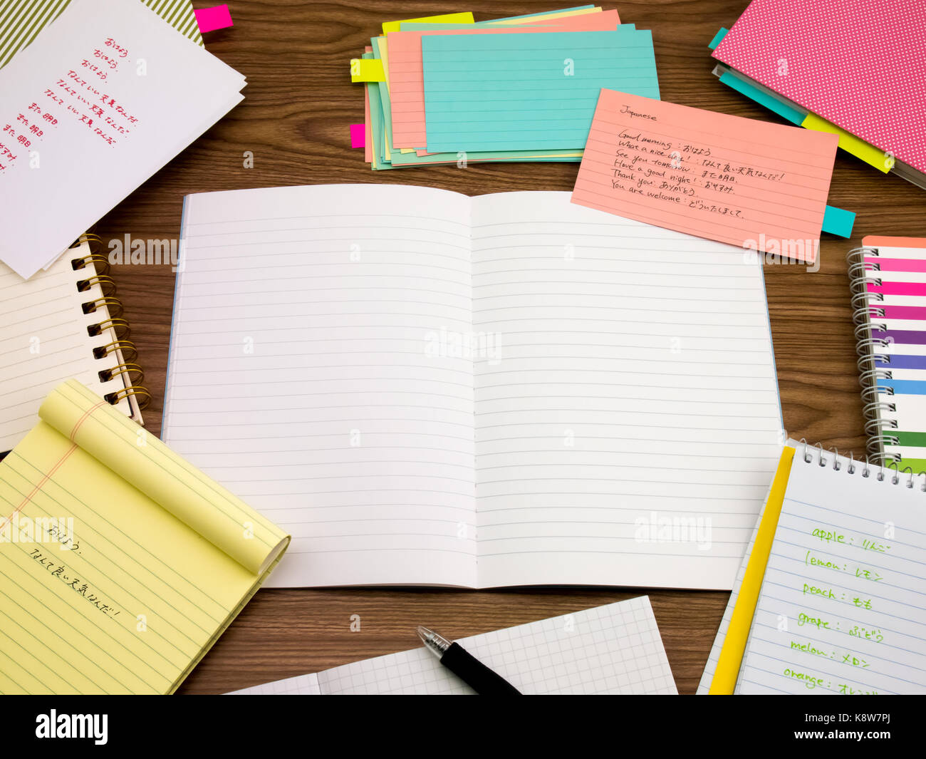 Japanese; Learning New Language Writing Words on the Notebook Stock ...