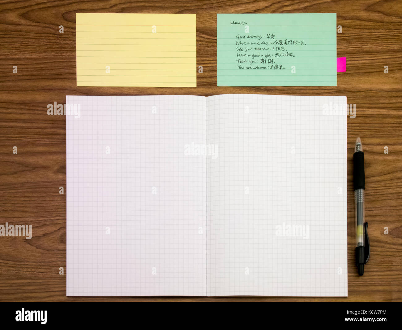 Mandarin; Learning New Language Writing Words on the Notebook Stock ...