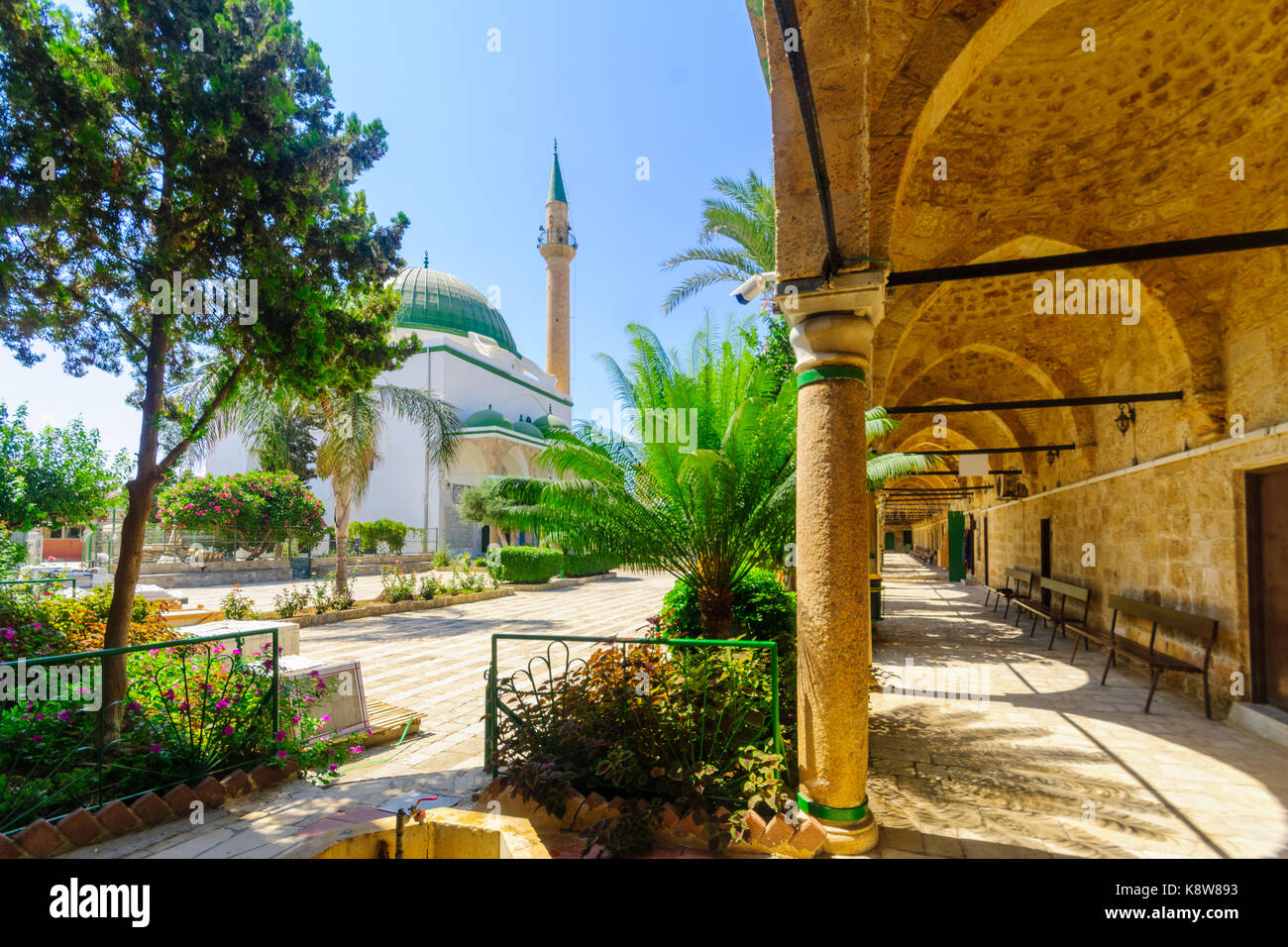 ACRE, ISRAEL - SEPTEMBER 18, 2017: View of the inner yard of El-Jazzar ...