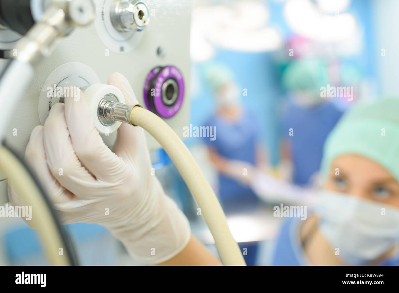 plugging machines in the operating theatre Stock Photo - Alamy