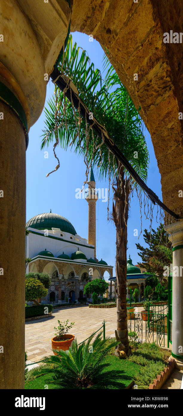 ACRE, ISRAEL - SEPTEMBER 18, 2017: View of the inner yard of El-Jazzar ...