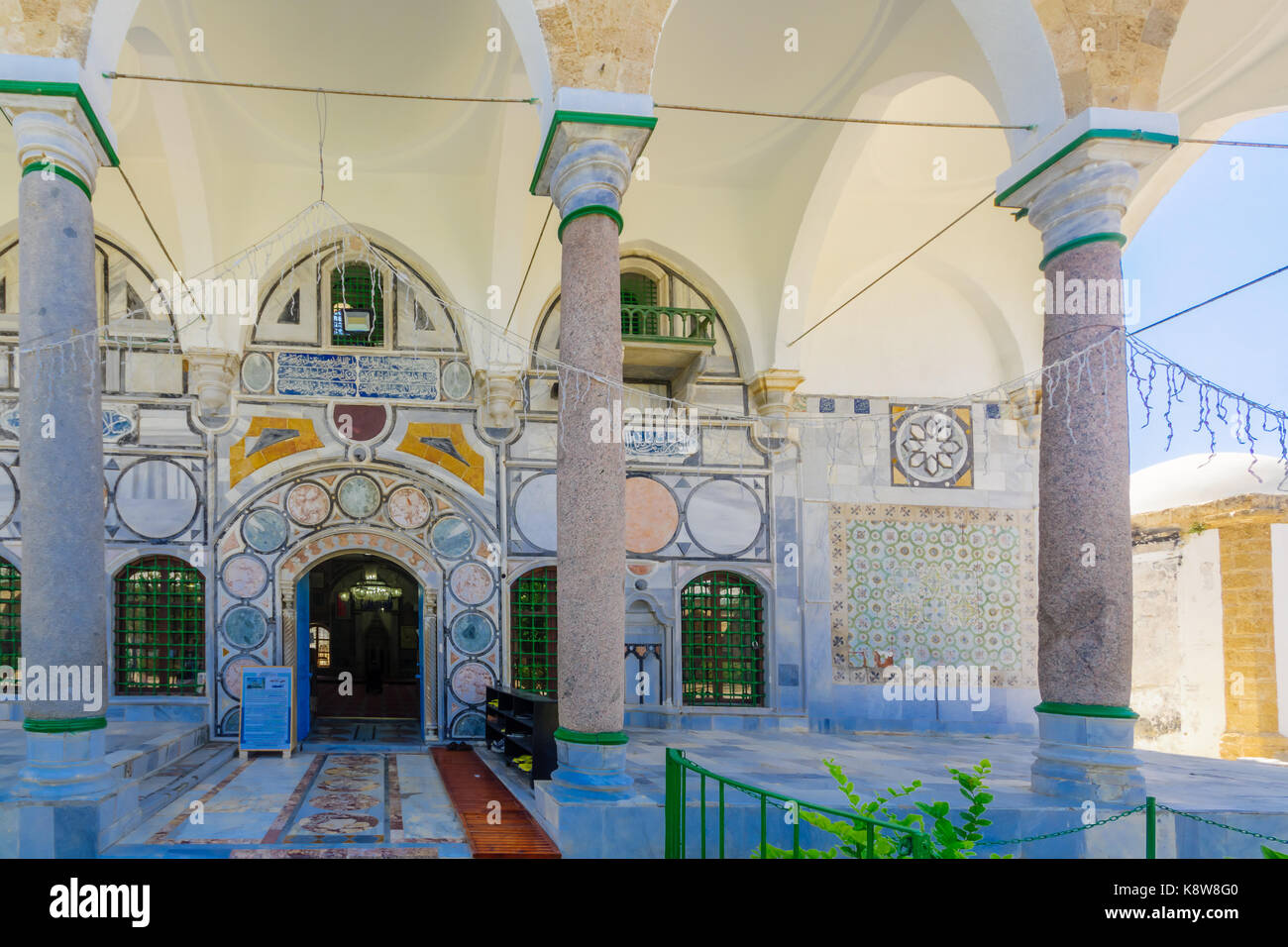 View of the facade of El-Jazzar Mosque (the white mosque) in Acre (Akko ...