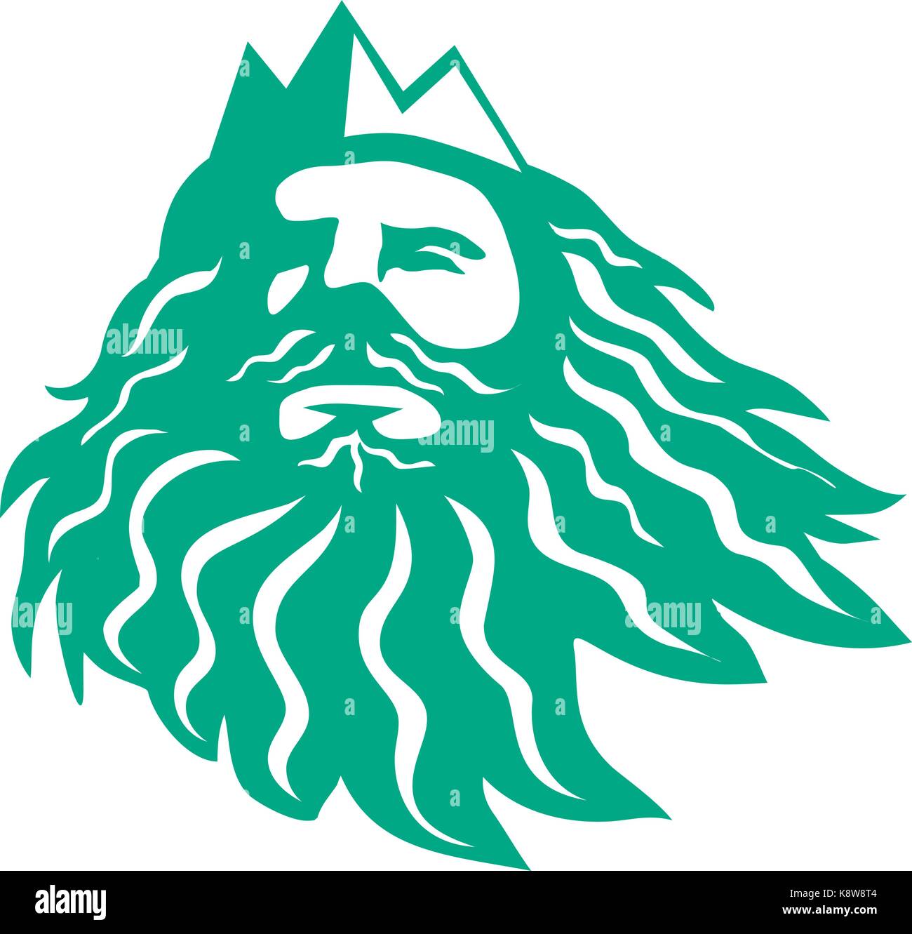 Retro style illustration of head of Triton, Greek god, the messenger of ...