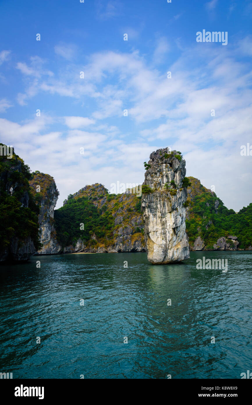 Halong bay dramatic landscape with karst islands. Ha Long Bay is UNESCO ...
